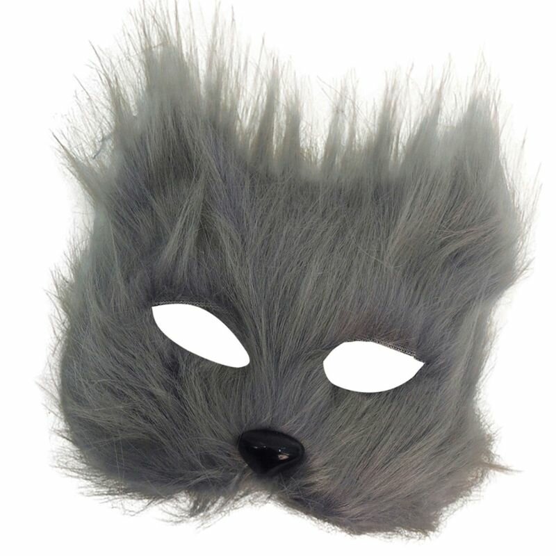 Маска огненного Кота на половину лица для Хэллоуина, имитирующая пушистую лису-Серый