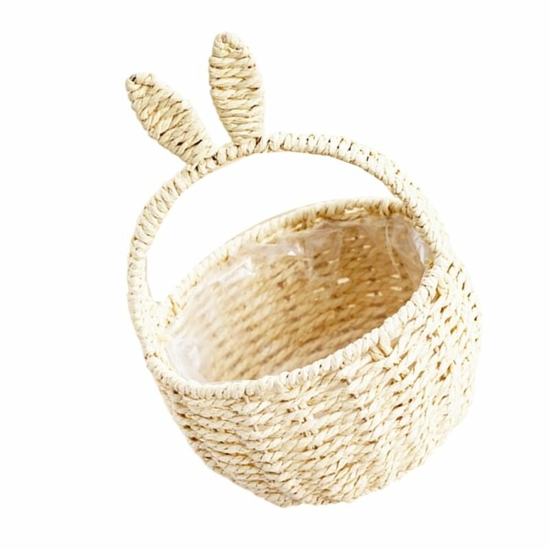 Плетеная переносная корзина для цветов с кроличьими ушками-Бежевый