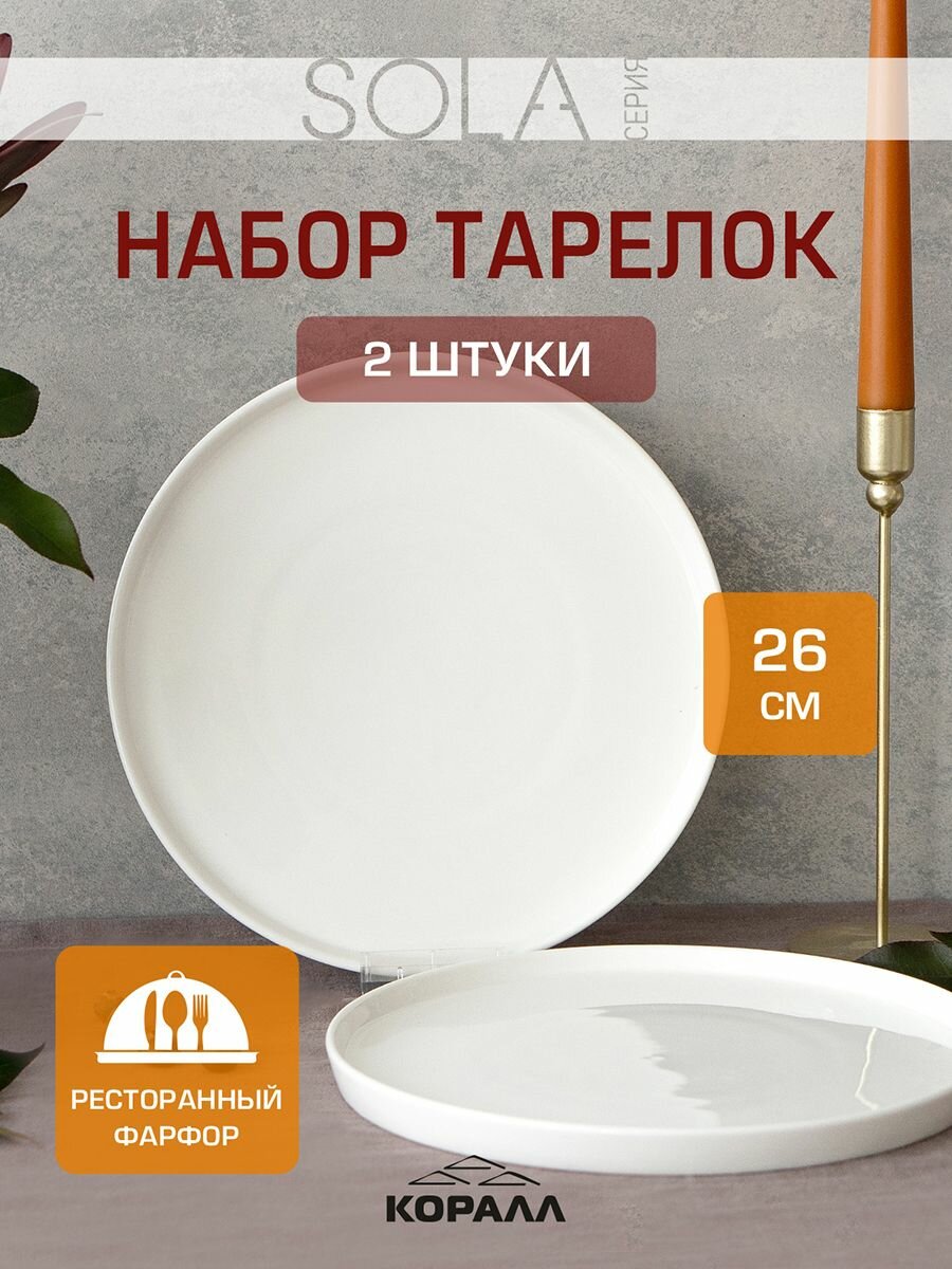 Тарелки набор из 2 шт. фарфор обеденные белые круглые с бортом 26 см "Сола" (Sola)