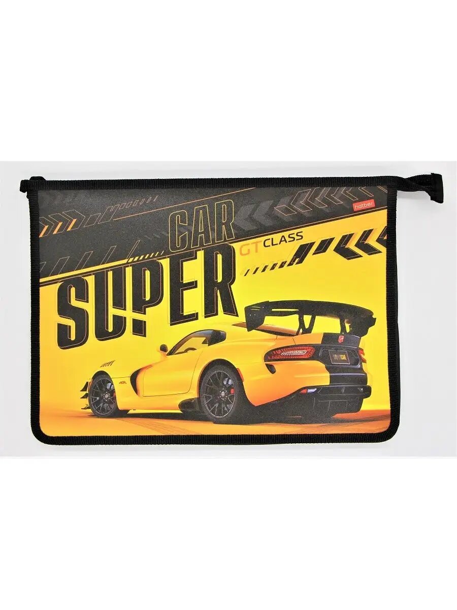 Hatber Папка для тетрадей Пластиковая 2 отделения с вкладышем А4ф Hatber на молнии 245х340х75мм-Super car-
