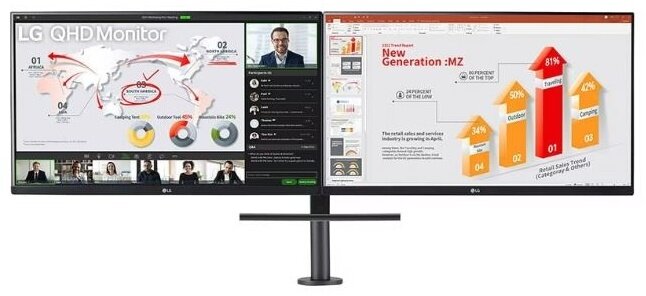 27-дюймовый QHD-монитор Ergo Dual с последовательным подключением LG 27QP88D-BS, черный