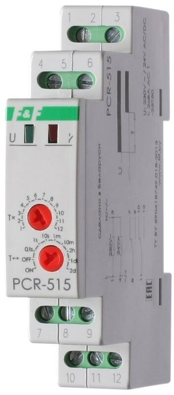 Реле времени PCR-515 2х8А 230В 2перекл. IP20 задержка включ. монтаж на DIN-рейке F&F EA02.001.006