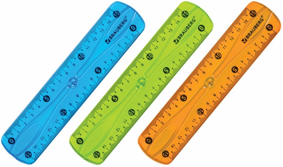 Линейка 15 см гибкая BRAUBERG "FLEX", пластиковая, ассорти, европодвес, 210673, 210673