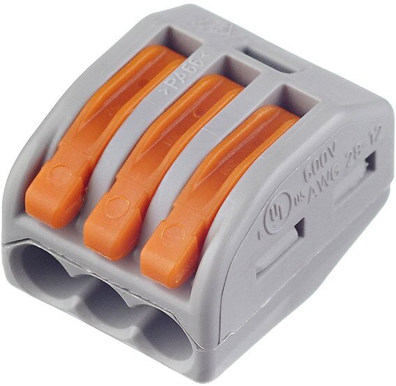 Клемма на 3 провода Wago 222-413 0,08-2,5 кв. мм с рычажками без пасты (5 шт.)