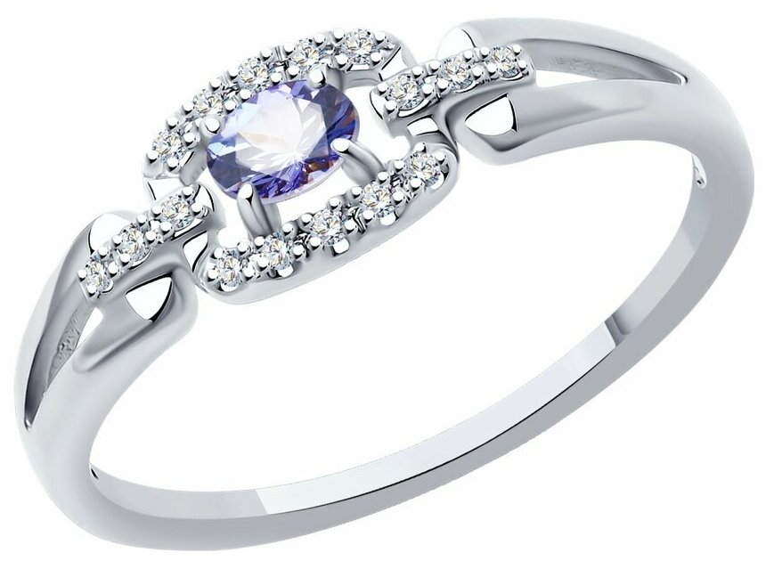 Кольцо, белое золото, 585 проба, танзанит, бриллиант
