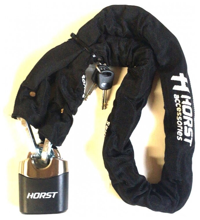 Замок 09-100219 вело цепь 10х1200мм на ключе с навесным замком черный HORST