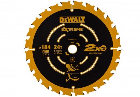 Пильный диск по дереву Dewalt Extreme DT10302 [184х16мм, 1.65мм, 24 WZ +18°]