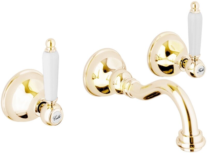 Смеситель для умывальника Dorian DO750404010, латунь, золото, 2-х рычажный, настенный монтаж, Webert, Италия