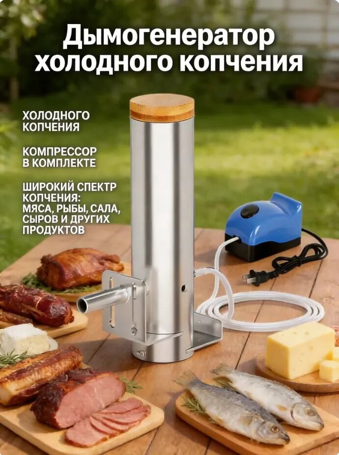 Дымогенератор холодного копчения с компрессором Домашняя коптильня для мяса, рыбы, сыра и сала Переносной smoke generator для дачи