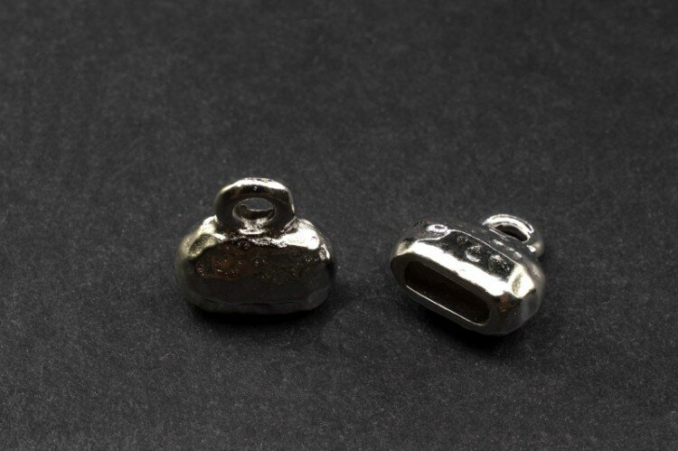 Концевик-кримп TierraCast Distressed 10,5х10х5мм, внутренний диаметр 6х2мм, отверстие 2,2мм, цвет родий, 94-5853-61, 2шт