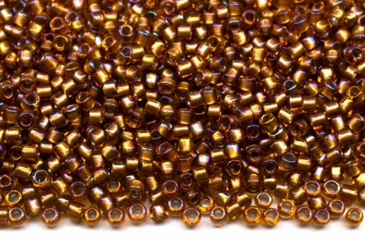 Бисер японский TOHO круглый 15/0 #0278 топаз, золотая линия внутри, 10 грамм