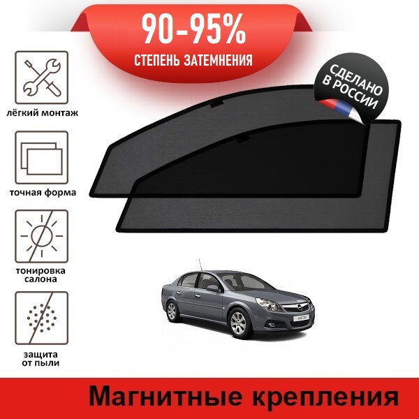 Каркасные шторки LATONIK PREMIUM на Opel Vectra (C) рестайлинг (2005-2008) седан на передние двери на магнитах с затемнением 90-95%