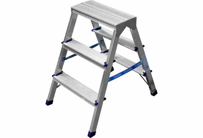 Лестница-стремянка двухсторонняя 38825-03, число ступеней 3, алюминий, максимальная нагрузка 150 кг СИБИН