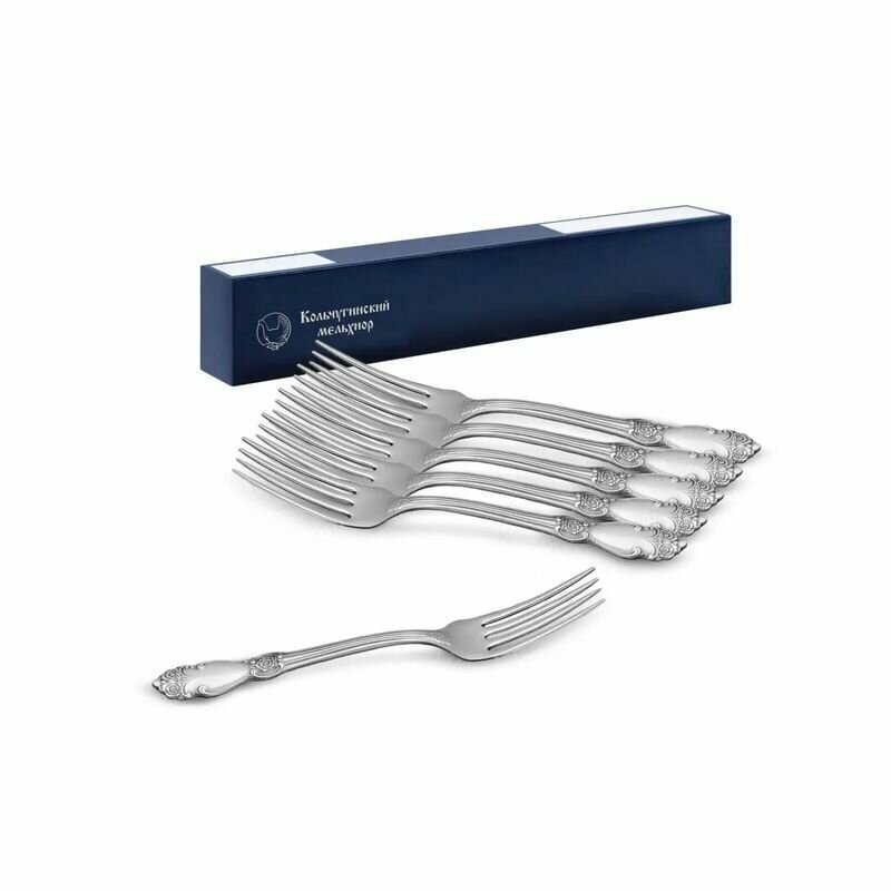 Кольчугинский мельхиор Набор столовых вилок "Серебряная роза" посеребрение с чернением 6 пр. (КМ9080606)