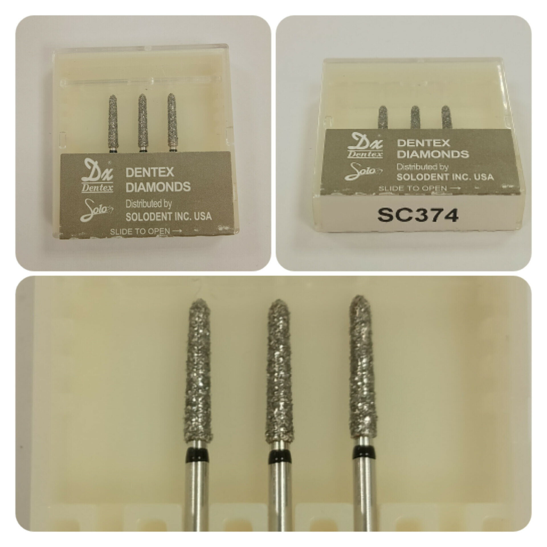 Боры стоматологические Dentex алмазные турбинные, конус с усеченным концом SC 374 размер 018 черная насечка, 3 штуки