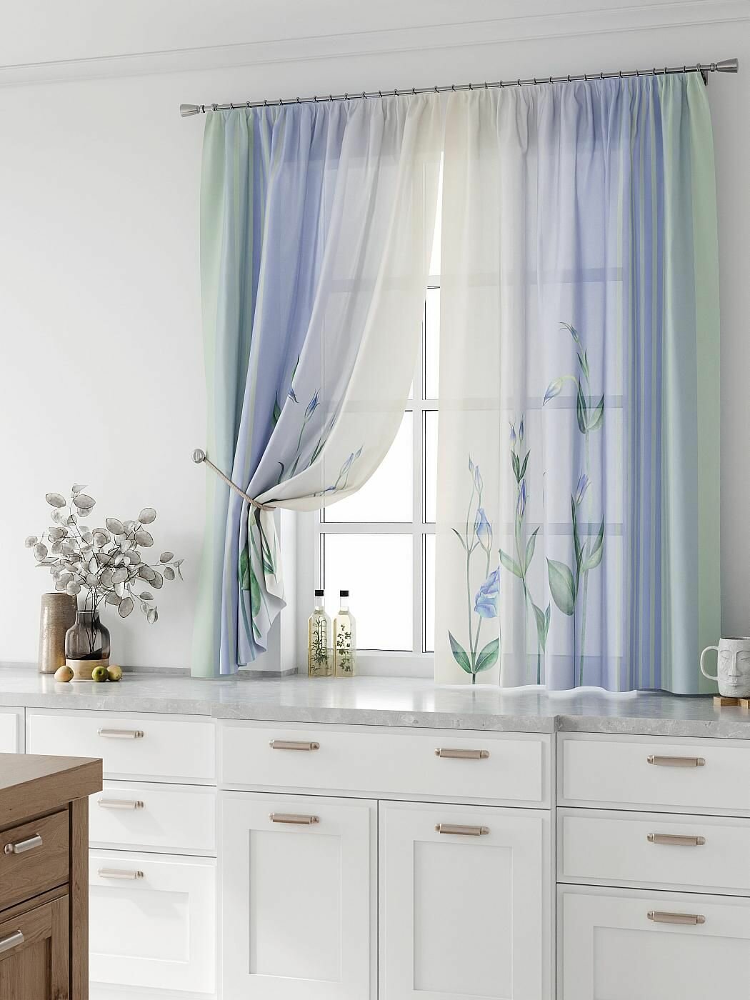 Шторы в кухню / Тюль для кухни Comfy Way 150х160 см 2 шт/ Свилс - 103