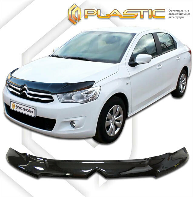 Дефлектор капота для Citroen C-Elysee 2013 н. в. Черный глянцевый СА Пластик