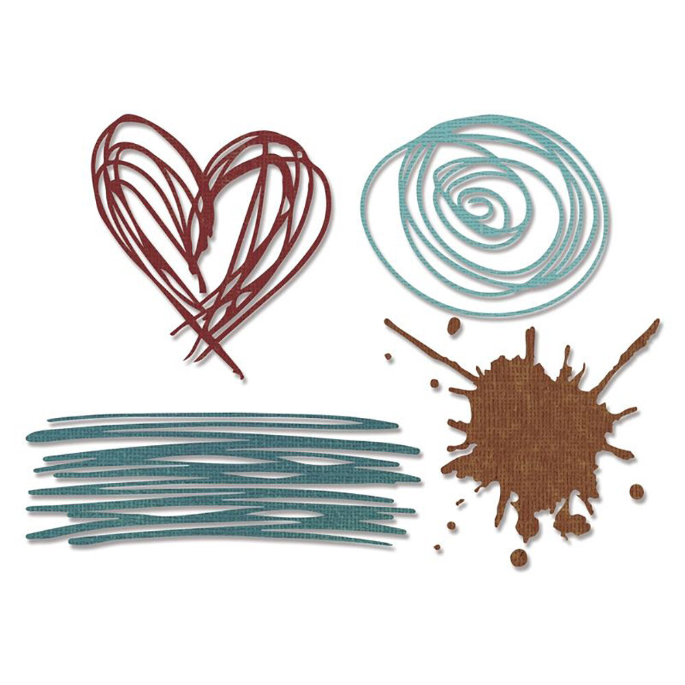 Sizzix 660222-BO73 Ножи вырубки 4 шт Небрежный почерк и звездочка Scribbles & Splat Tim Holtz