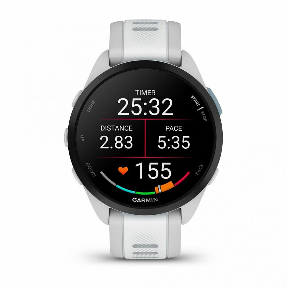 Часы Garmin FORERUNNER 165 AMOLED белый корпус с светло-серым силиконовым ремешком