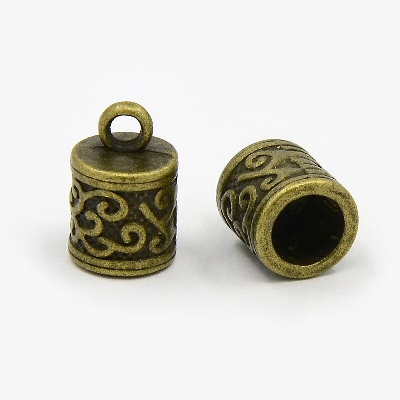 Концевики 13х8.5мм (внутренний размер 6мм), клеевые, с завитками, для шнура, базовый материал - цинковый сплав, бронзовые с чернением, пара