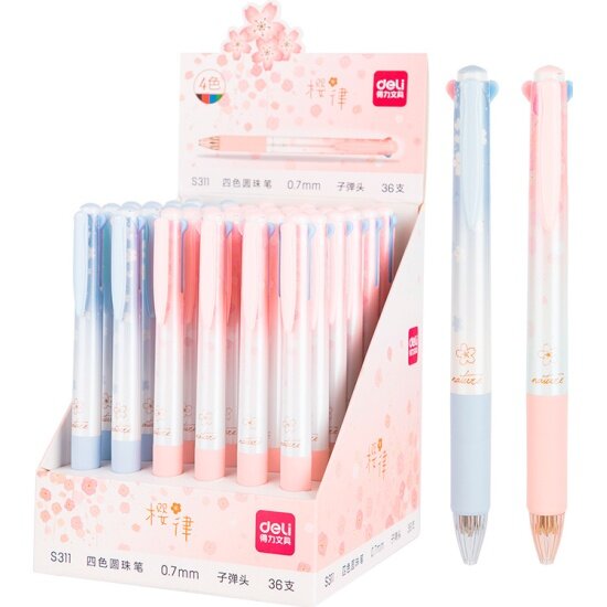 Ручка шариковая Deli автоматическая S311 ассорти ассор. черн. линия 0.7мм резин. манжета