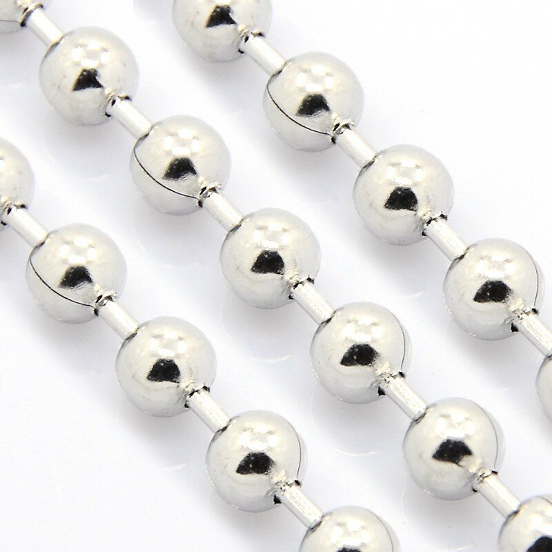 Цепочка отрезная (без замка), 6мм, с гальваническим покрытием, с шариками, базовый материал - нержавеющая сталь, без покрытия, 5 метров, катушка