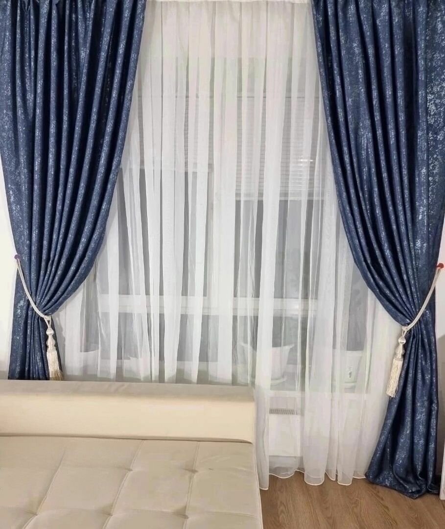 Шторы "Мраморные", канвас, светонепроницаемые, 300x275 см, синие