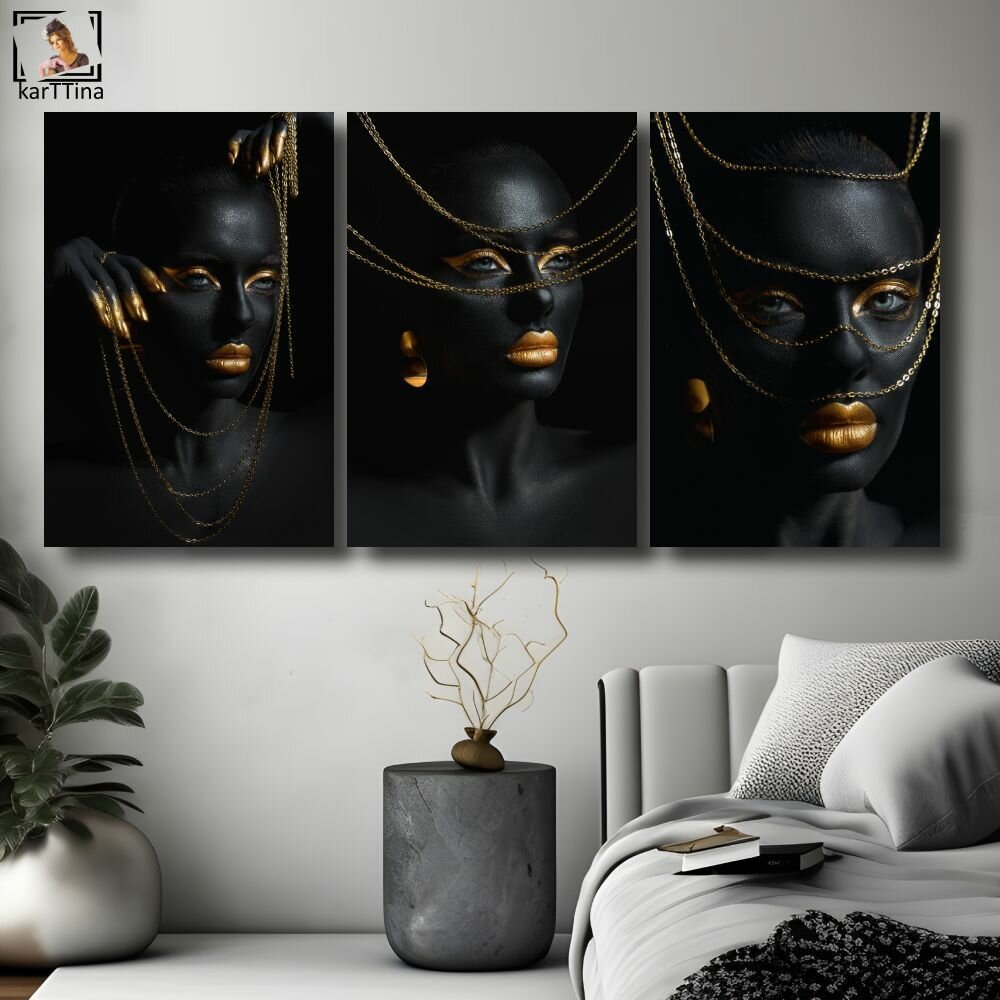 "Золотой макияж на черном" 120 см х 60 см