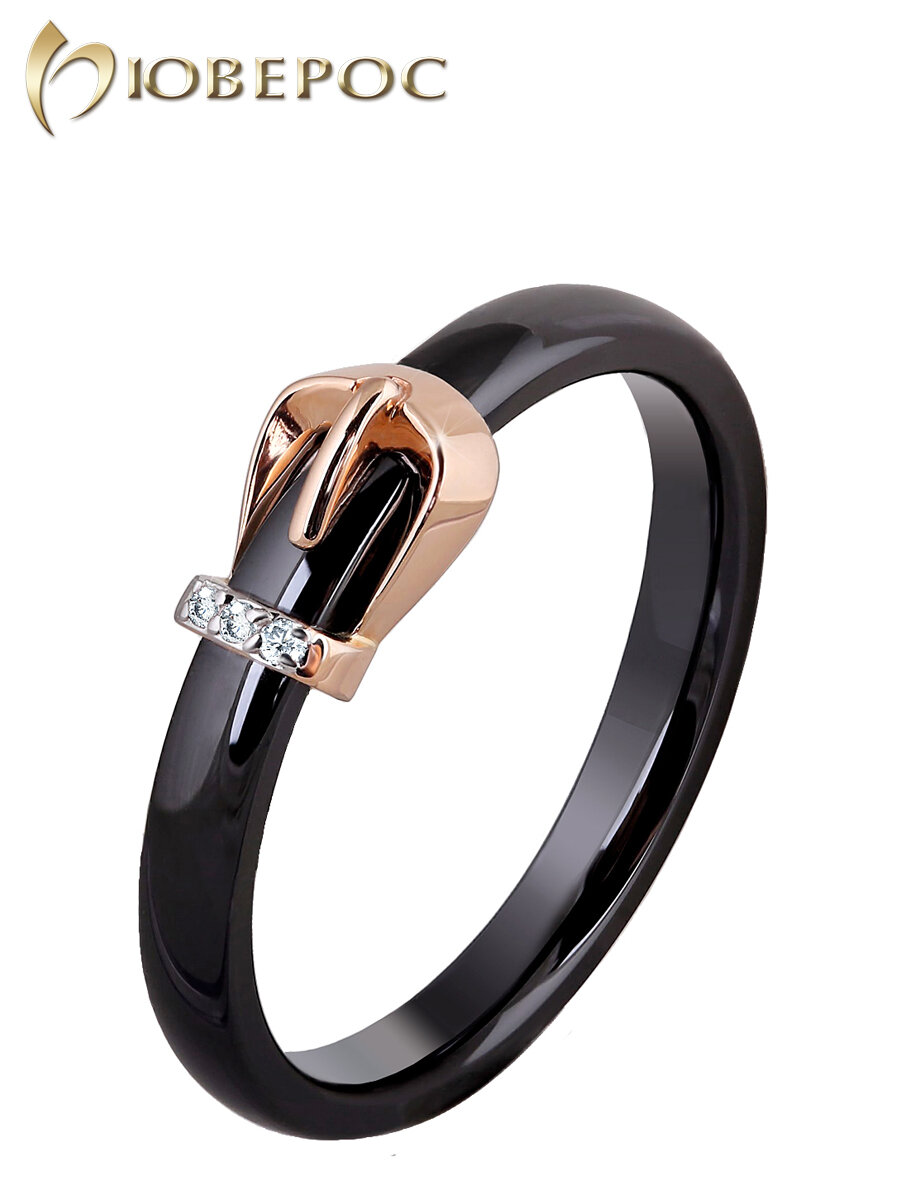 Кольцо тонкое, красное золото, 585 проба, золочение, керамика