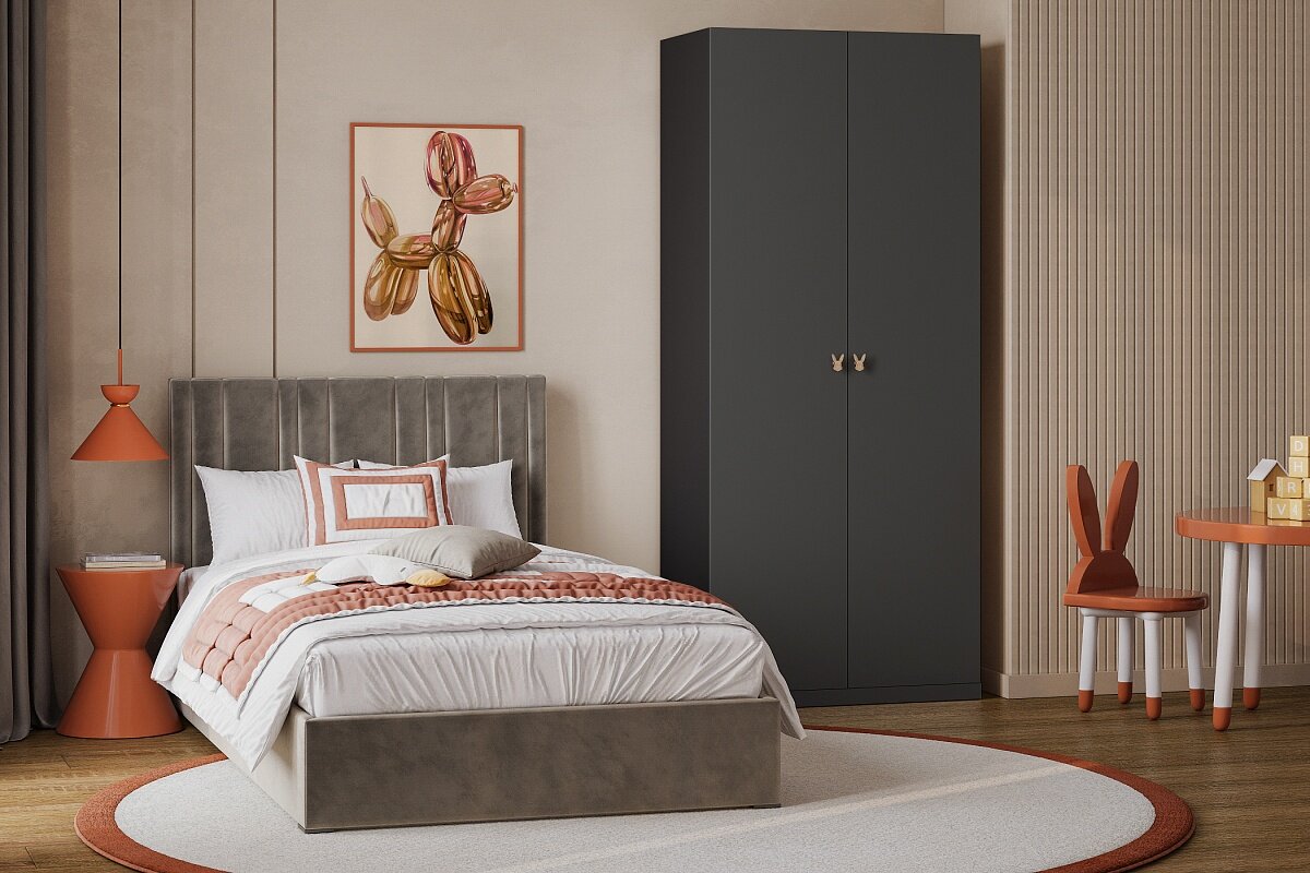 Шкаф распашной МебельЛэнд24 Банни - 2 МДФ Черный Агат 90x52x210 для одежды двухдверный