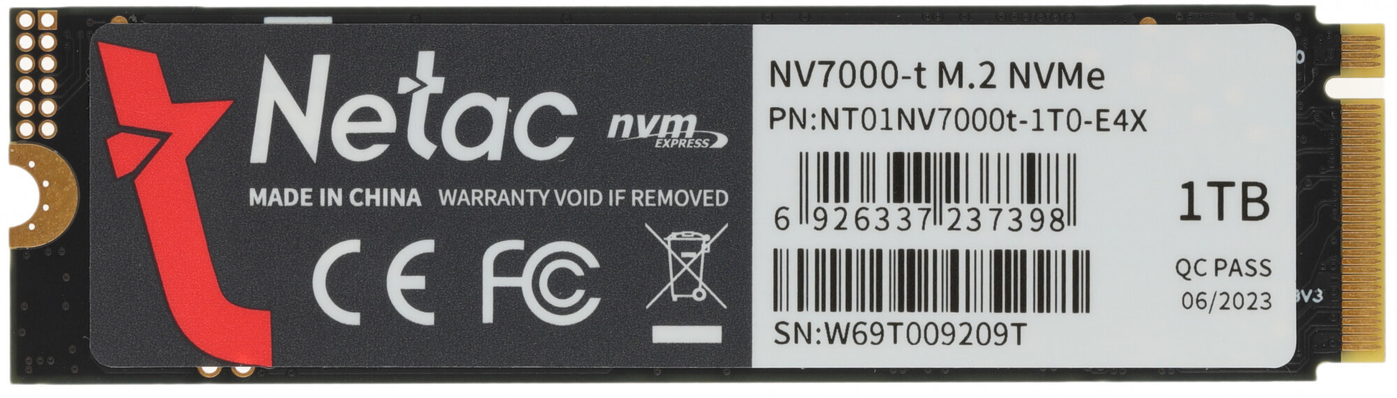 SSD накопитель NETAC NV7000-t NT01NV7000t-1T0-E4X 1ТБ, M.2 2280, PCI-E 4.0 x4, NVMe, M.2