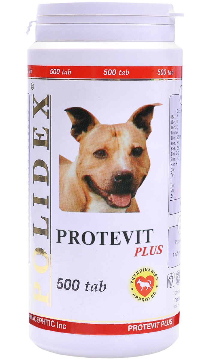 POLIDEX PROTEVIT PLUS в-м компл для собак для роста мышеч массы и повыш выносл 500т в 1уп