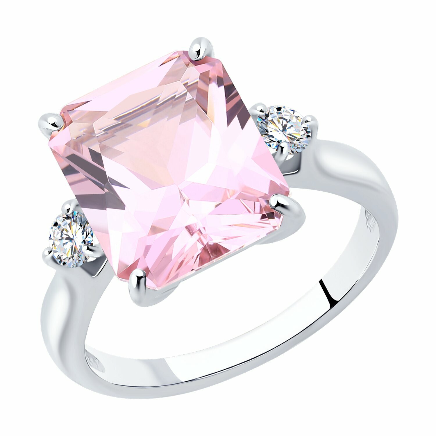 Кольцо, серебро, 925 проба, родирование, ситалл, фианит