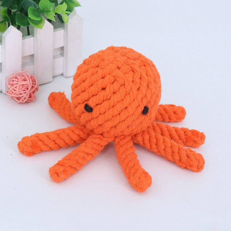 Игрушка для собак "Осьминог", из веревки, для чистки зубов, оранжевый, L14x7см, 130г