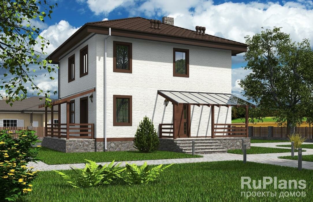 Двухэтажный жилой дом с подвалом и террасами (157 м2, 11м x 10м) Rg5560