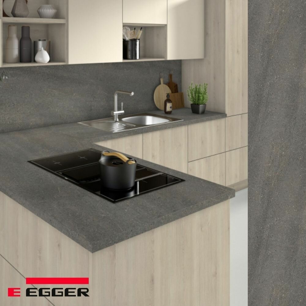 Столешница для кухни Egger 2600х600x38мм с торцевыми планками. Цвет - Гранит Кашиа серый