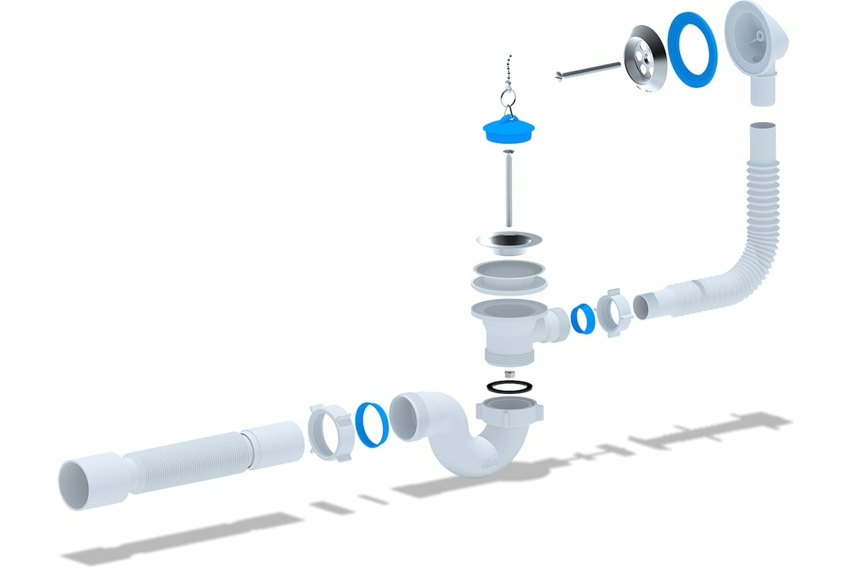 АНИ Пласт Сифон для ванны 1 1/2 дюйма с переливом и гибкой трубой 40х50 мм E155