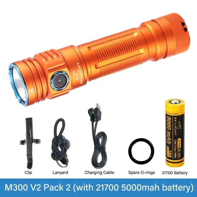 SKILHUNT M300 V2 3000 люмен фонарик SL-F50S 5000K, Orange with battery