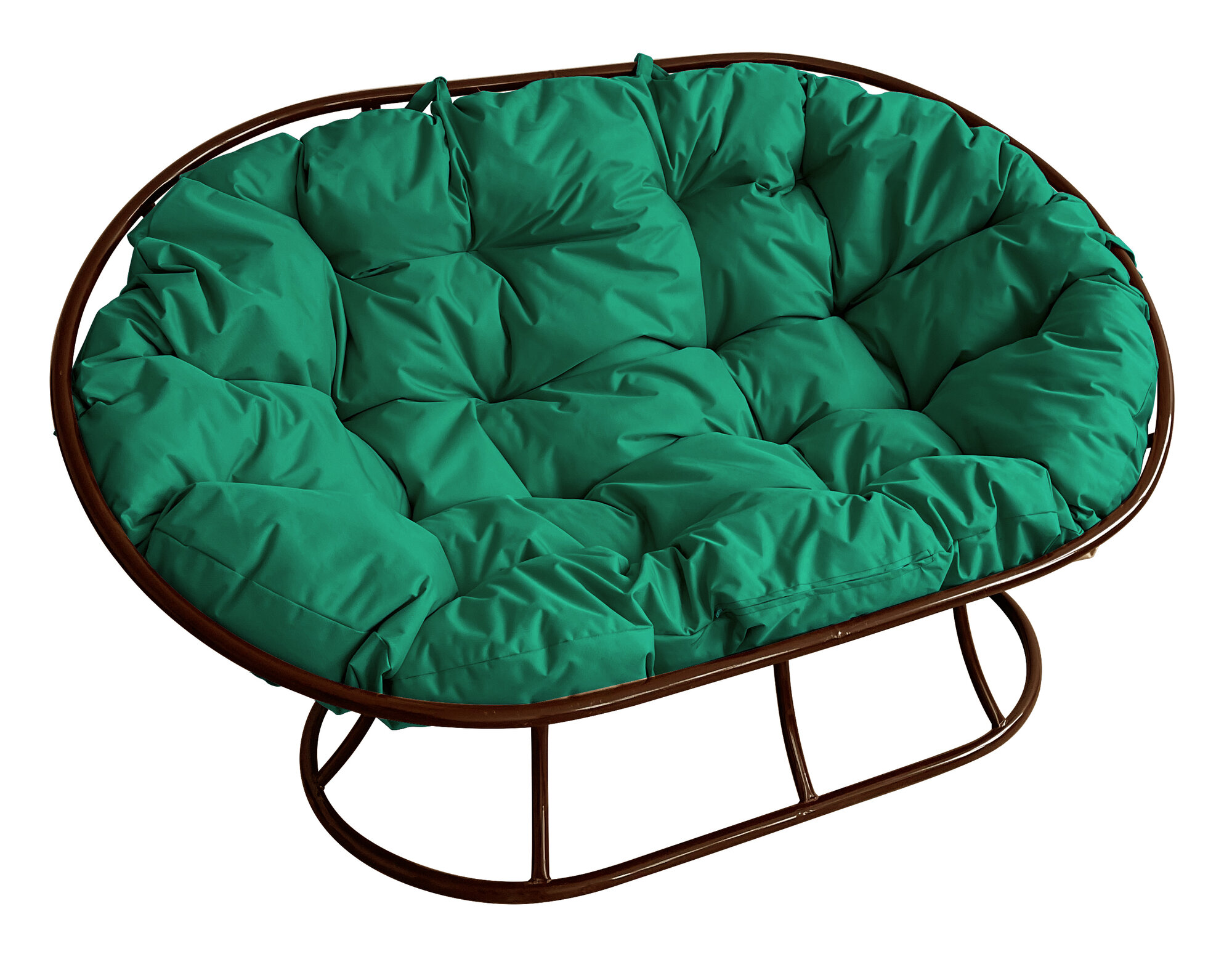 Диван мамасан без ротанга коричневый, зелёная подушка