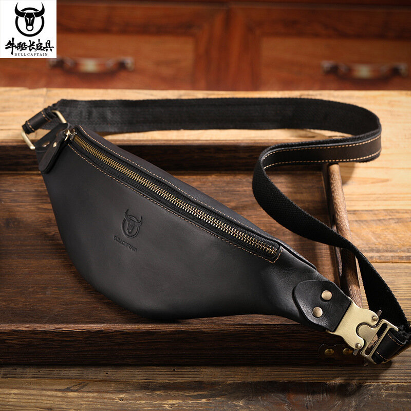 Кожаная сумка Captain Cowhide из винтажной кожи Crazy Horse для мужчин, поясная сумка в европейском и американском стиле, мужская сумка из натуральной кожи, трансграничная доставка.