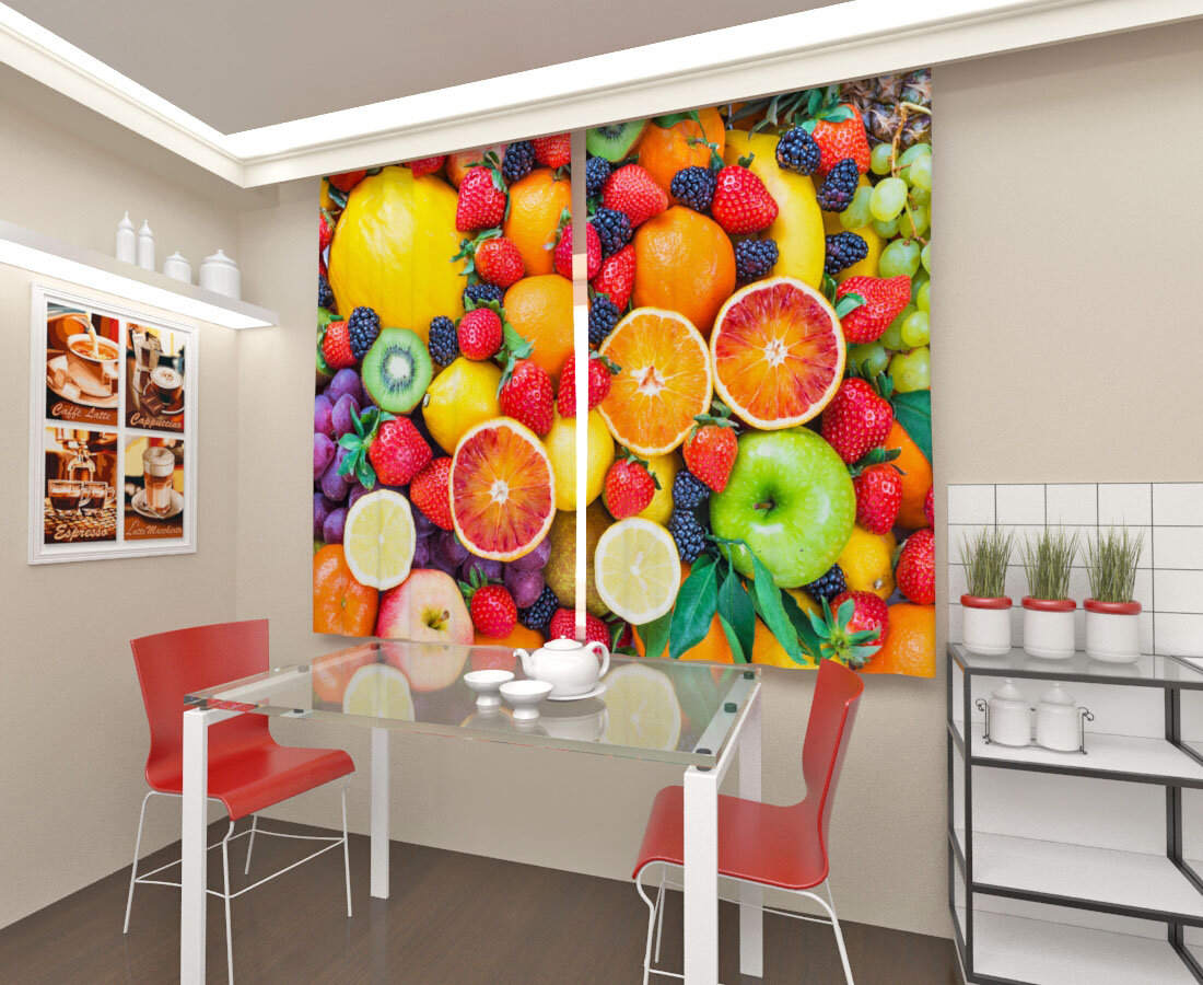 Фотошторы кухонные Арт Паула Вкусы лета Габардин В: 170 см Ш: 2*145 = 290 см