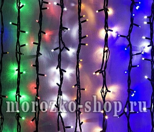 Электрогирлянда нить, (мерцающая) 100 холодных белых LED ламп, 10 м, коннектор, черный провод-каучук, уличная, Laitcom