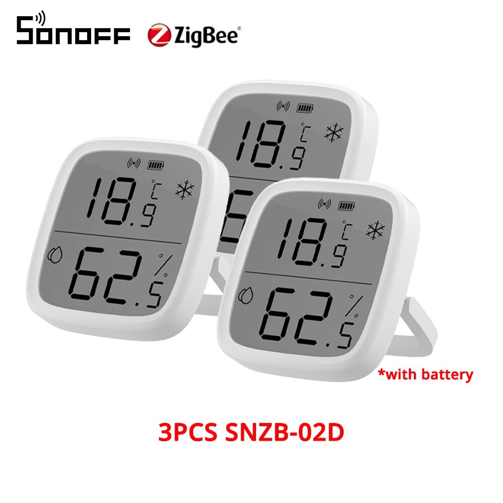 SONOFF SNZB-02D, 3шт, белый датчик температуры и влажности