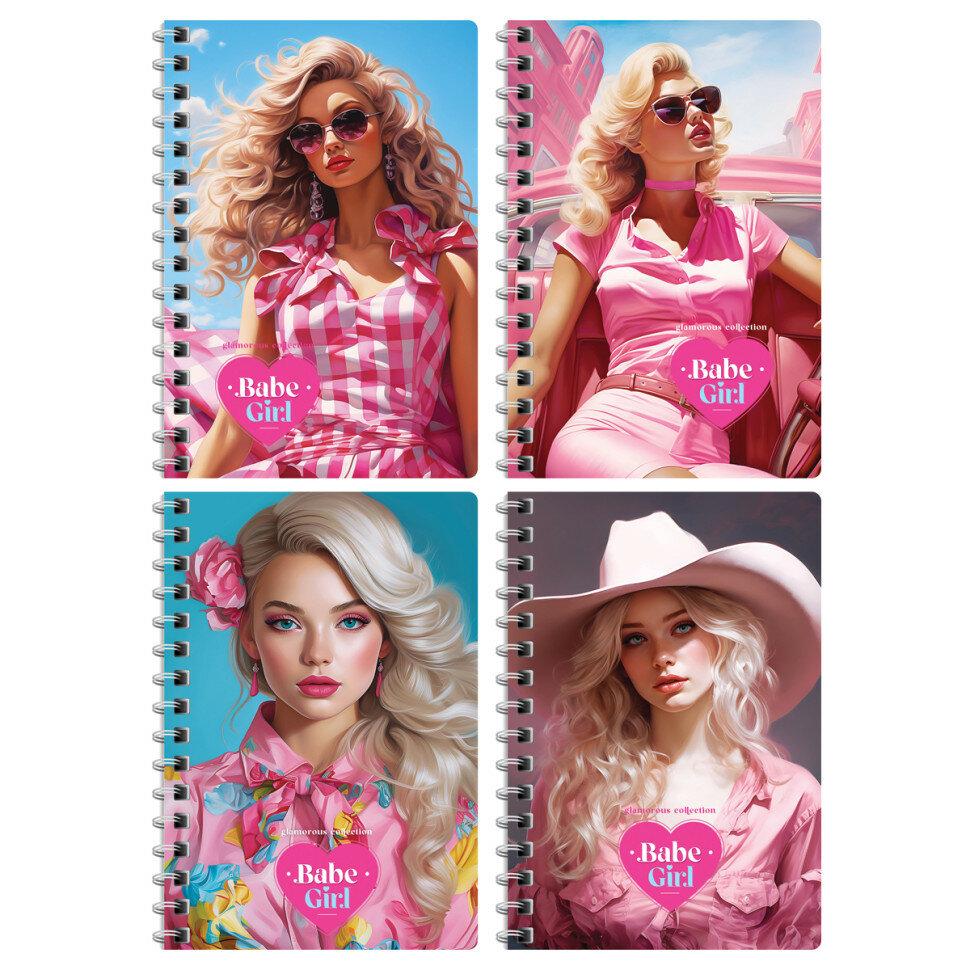 Записная книжка А6 80л. на гребне BG "Pink girls", 16 штук, 362335