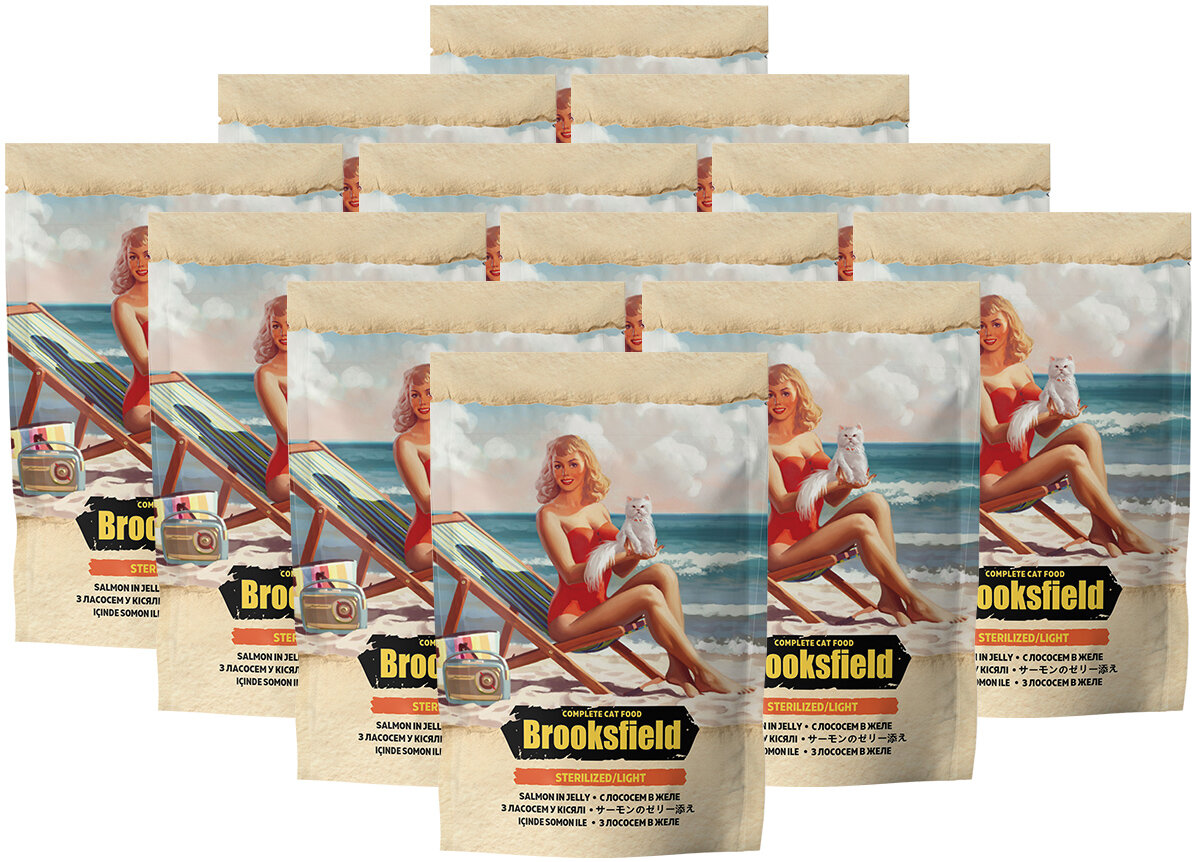 Корм влажный Brooksfield Sterilized Light Cat для взрослых кастрированных котов и стерилизованных кошек, лосось, 85 г х 12 шт
