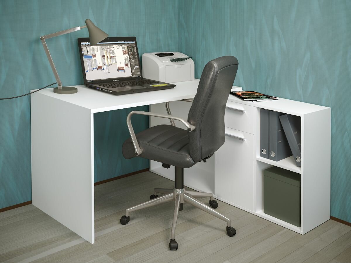 Лайт Стол письменный 03.245 F Белый PE шагрень (Моби)