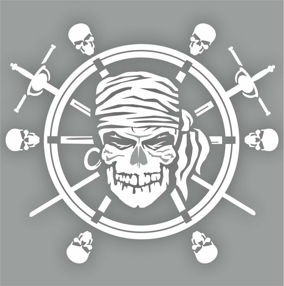 Наклейка "Череп - пират", вид 1, 100х100мм, белая (плоттер), Арт рэйсинг