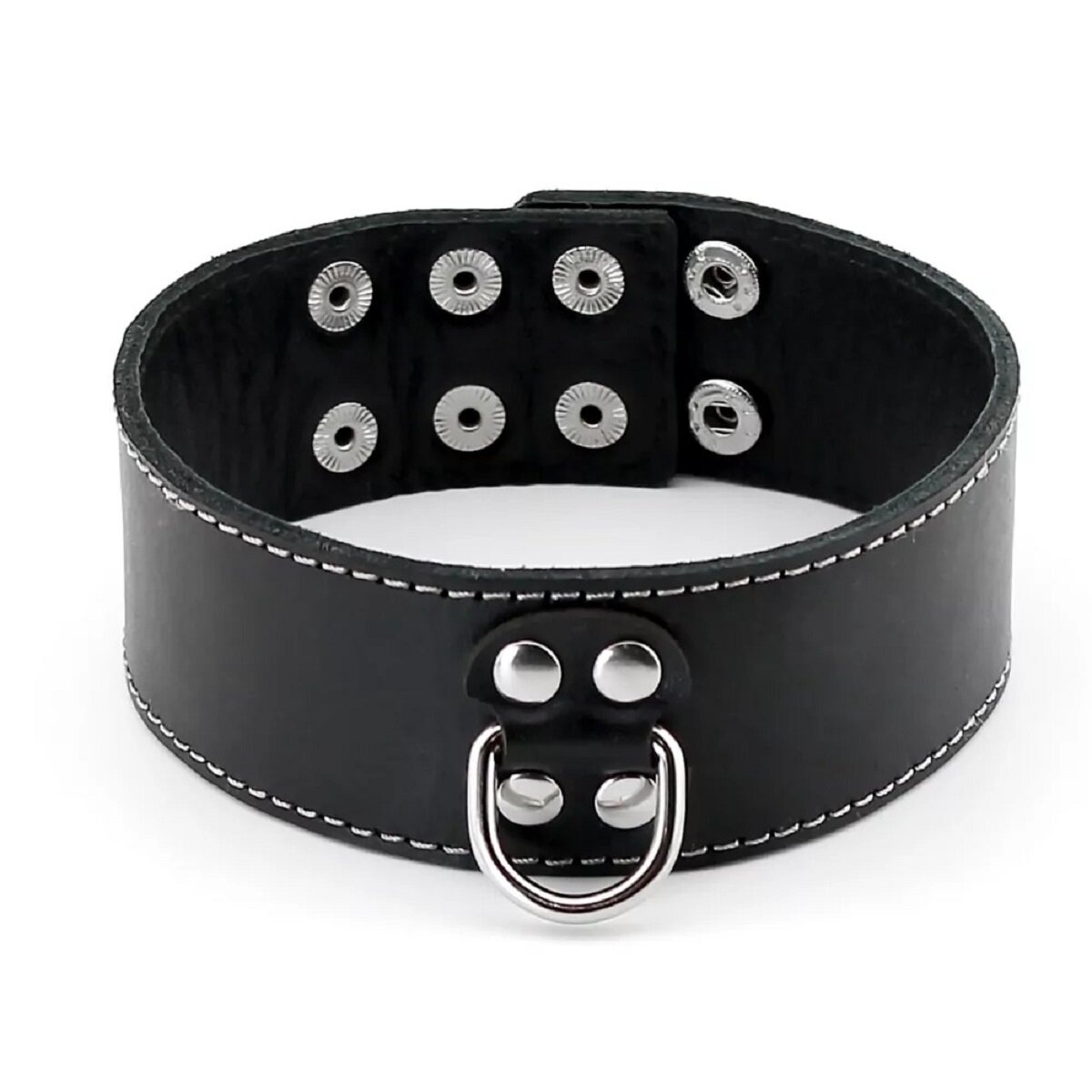 Ошейник с декоративной строчкой и поводком цепочкой кожа черный