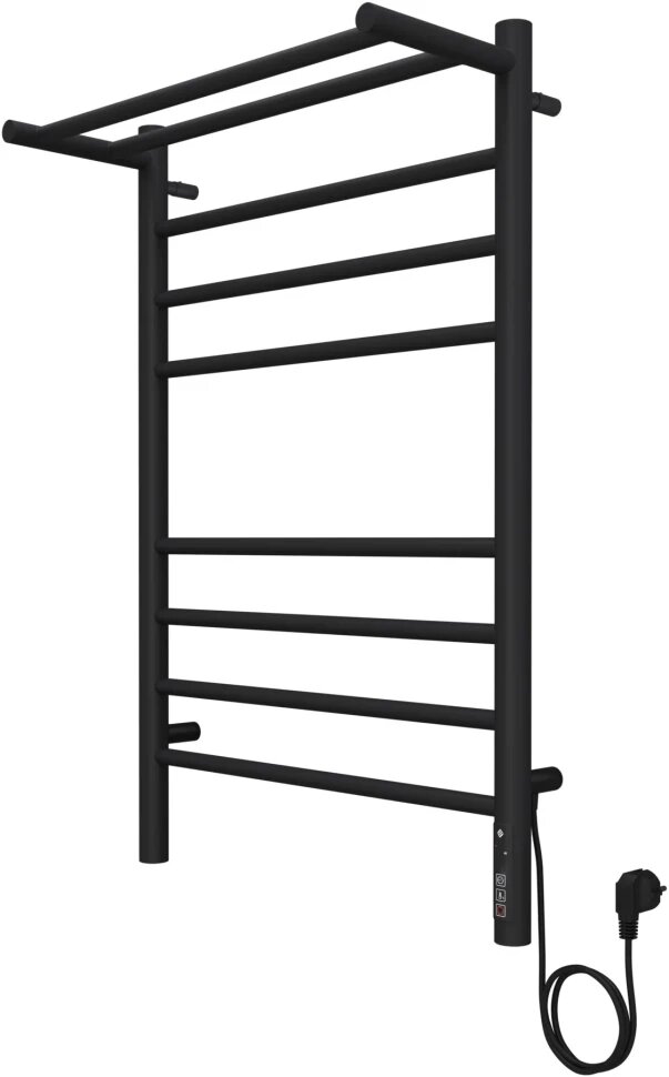 Полотенцесушитель электрический Terminus Аврора с полкой П8 4670078556974 800x532, ТЭН правый, черный матовый