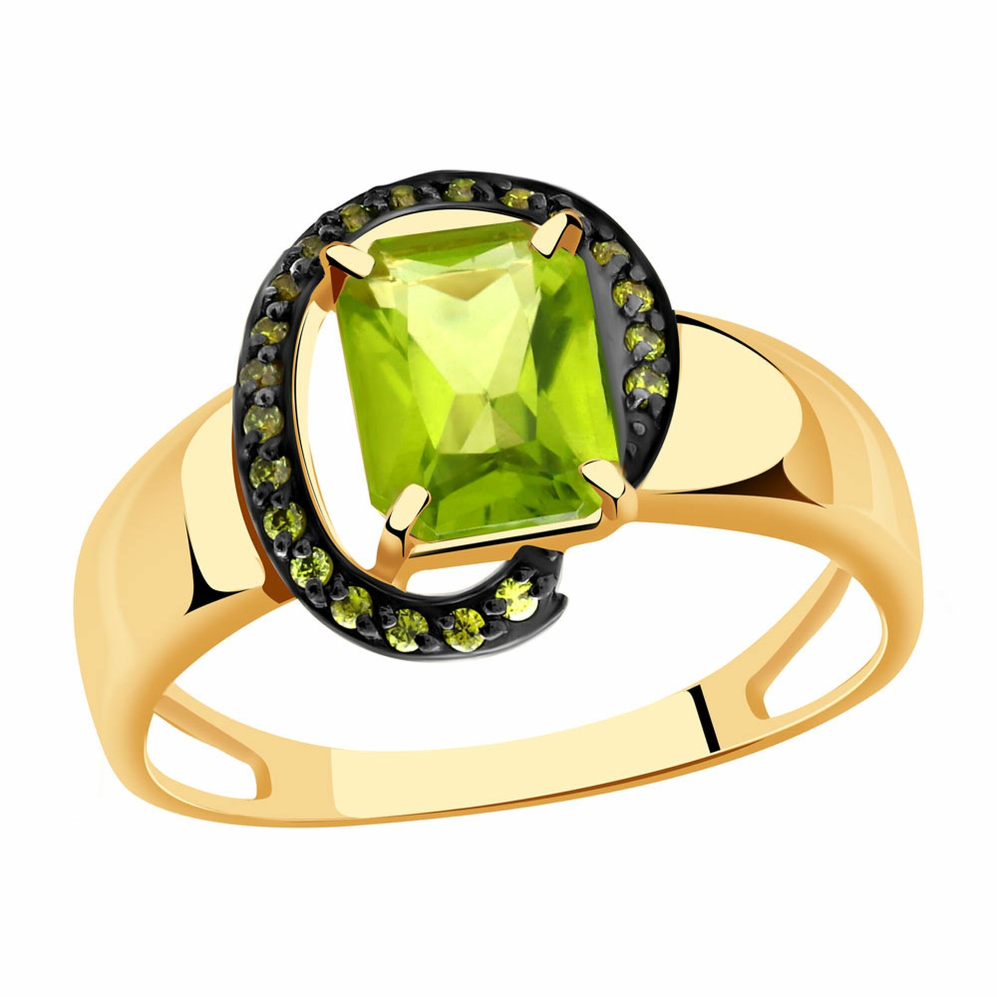 Кольцо, красное золото, 585 проба, хризолит, фианит